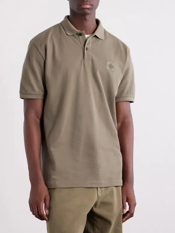 Stone Island Logo-appliquéd Cotton-piqué Polo Shirt - Green