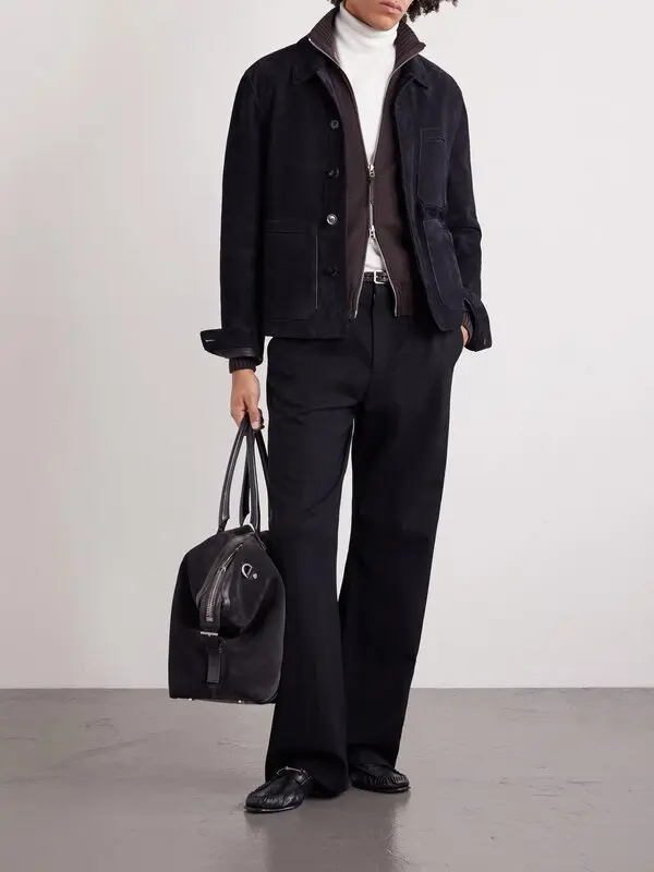 TOM FORD Leather-trimmed Merino Wool Zip-up Cardigan
