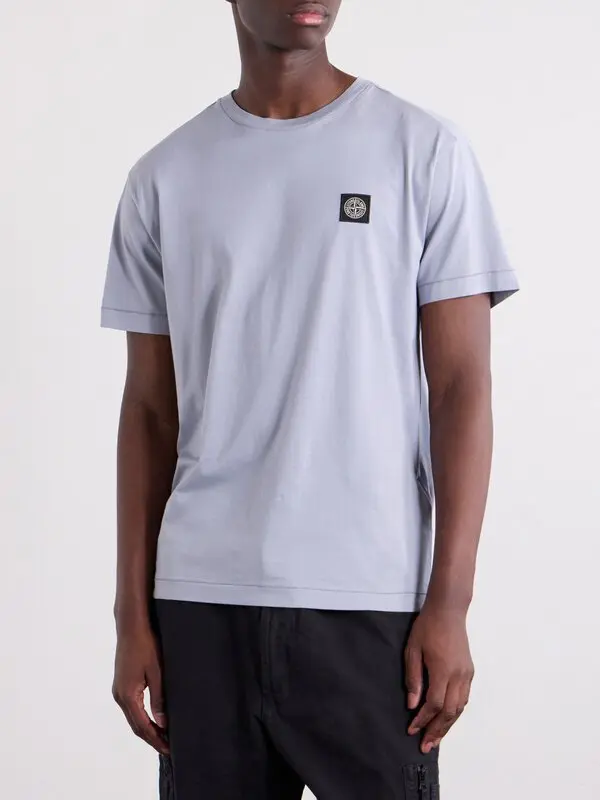 Stone Island Logo-appliquéd Garment-dyed Cotton-jersey T-shirt - Gray