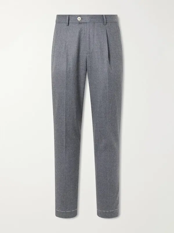 Brunello Cucinelli Straight-leg Wool Flannel Trousers - Gray