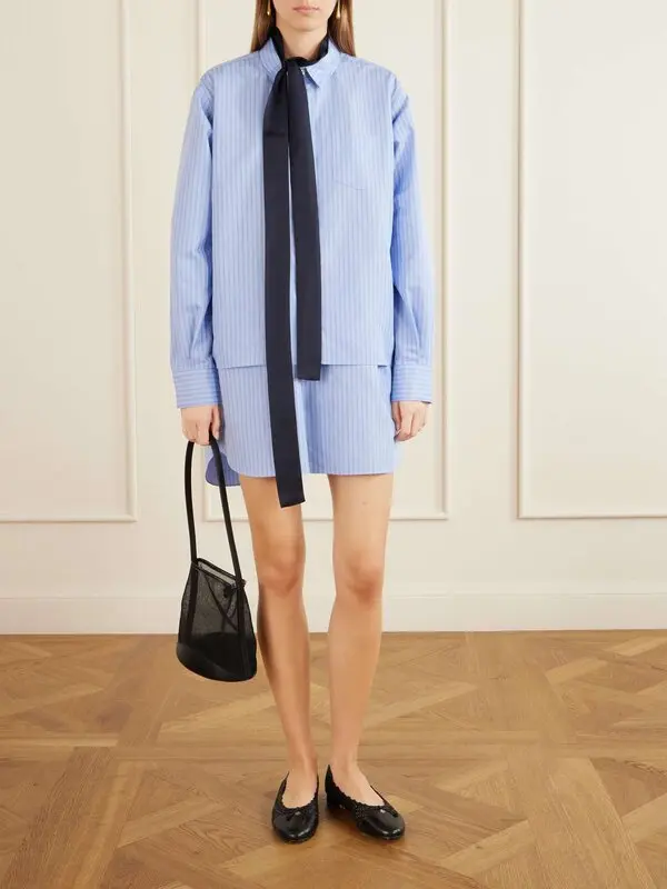 Tory Burch Bow-detail Leather-trimmed Raffia Ballet Flats