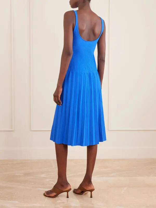 Staud Ellison Pleated Knit Midi Dress - Blue