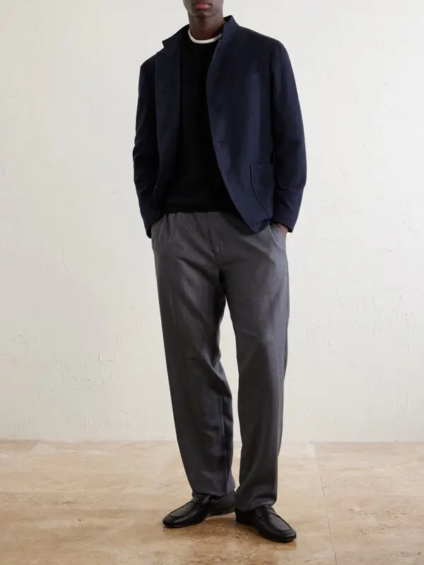 Boglioli Wool-blend Twill Nehru Collar Jacket