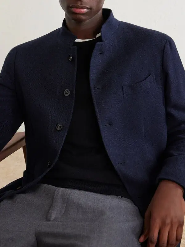 Boglioli Wool-blend Twill Nehru Collar Jacket