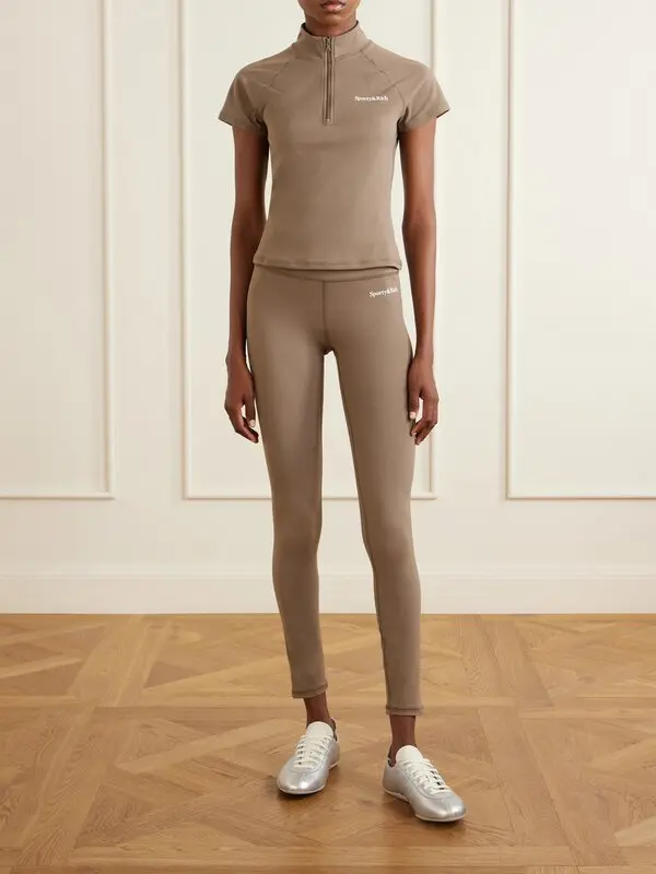 Sporty & Rich Logo-print Stretch-jersey Half-zip T-shirt - Neutrals