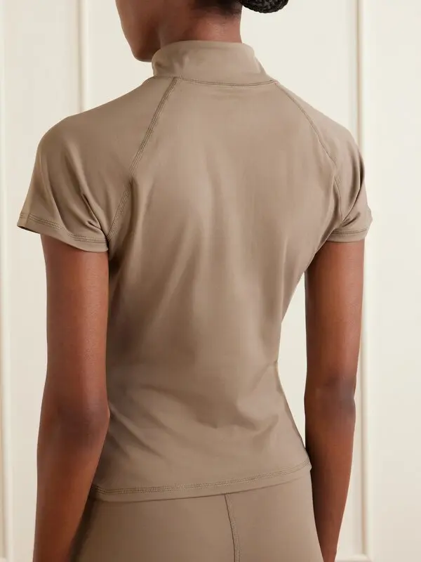 Sporty & Rich Logo-print Stretch-jersey Half-zip T-shirt - Neutrals