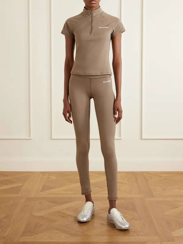 SPORTY & RICH Logo-print Stretch-jersey Half-zip T-shirt