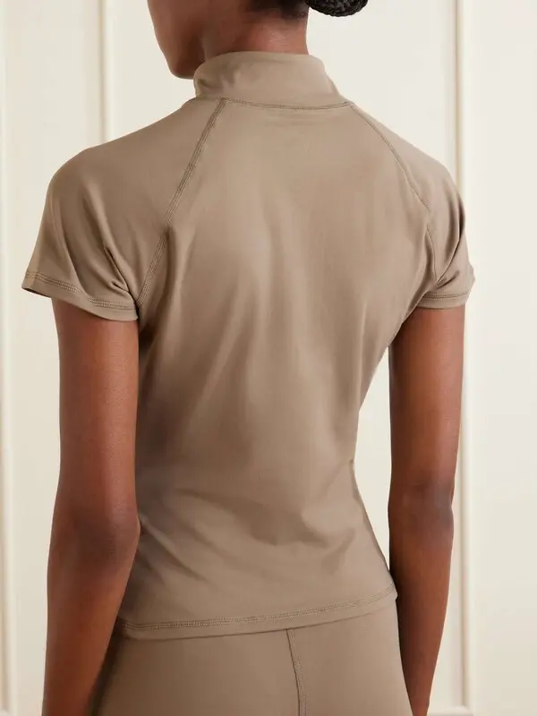 SPORTY & RICH Logo-print Stretch-jersey Half-zip T-shirt