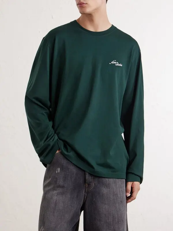 Acne Studios Logo-embroidered Cotton-jersey T-shirt - Green