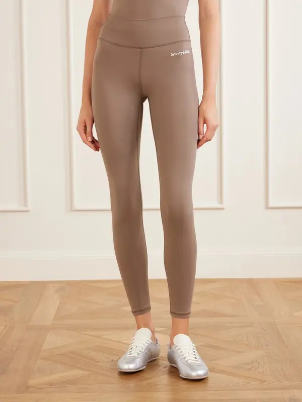 Sporty & Rich Logo-print Stretch-jersey High-rise Leggings - Neutrals