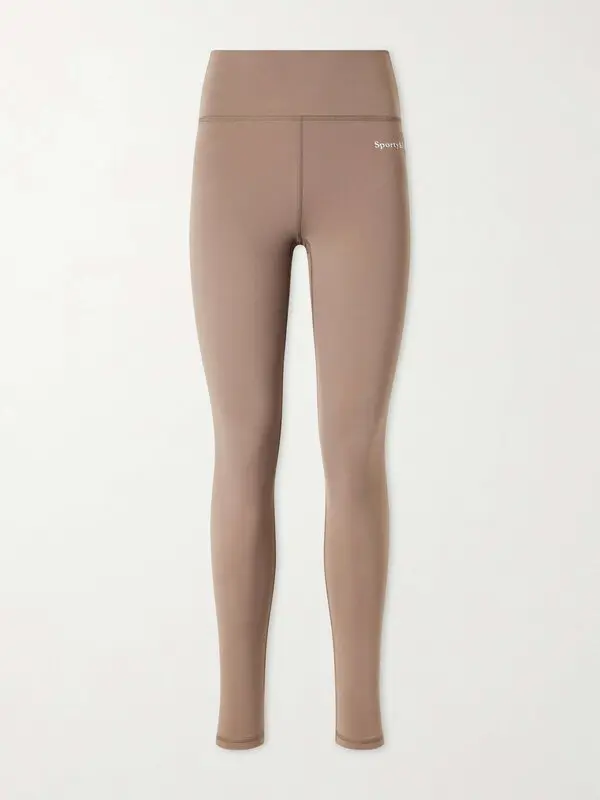 SPORTY & RICH Logo-print Stretch-jersey High-rise Leggings - Sand