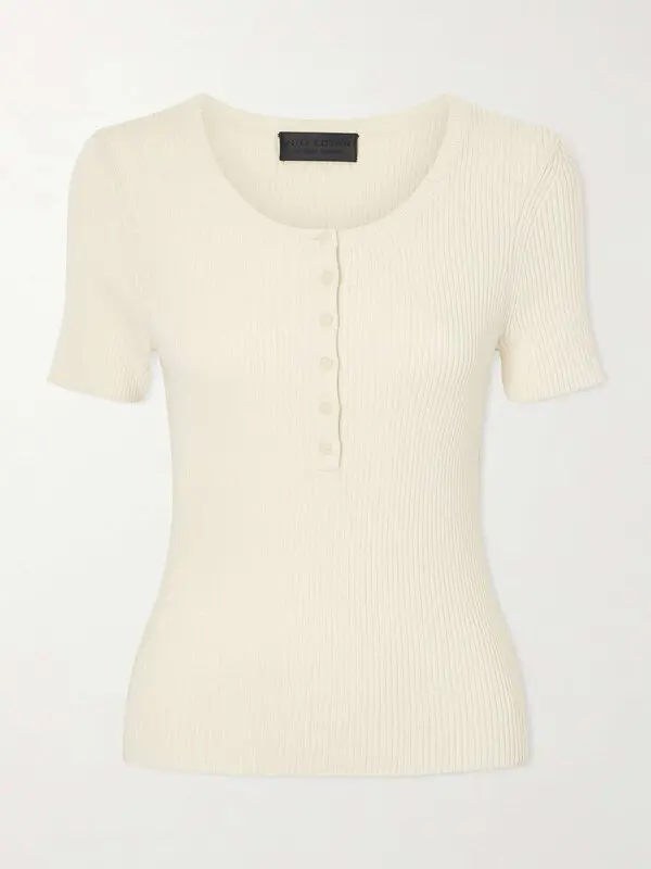 NILI LOTAN Francene Ribbed Wool And Silk-blend Top