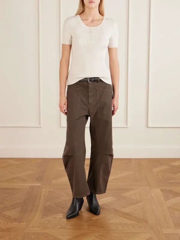 NILI LOTAN Francene Ribbed Wool And Silk-blend Top