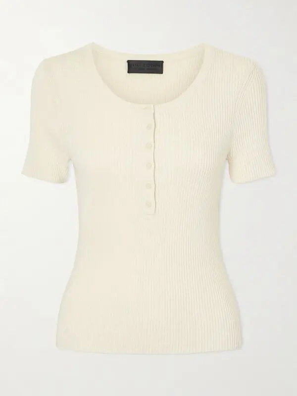 NILI LOTAN Francene Ribbed Wool And Silk-blend Top