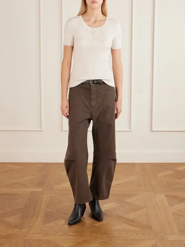 NILI LOTAN Francene Ribbed Wool And Silk-blend Top