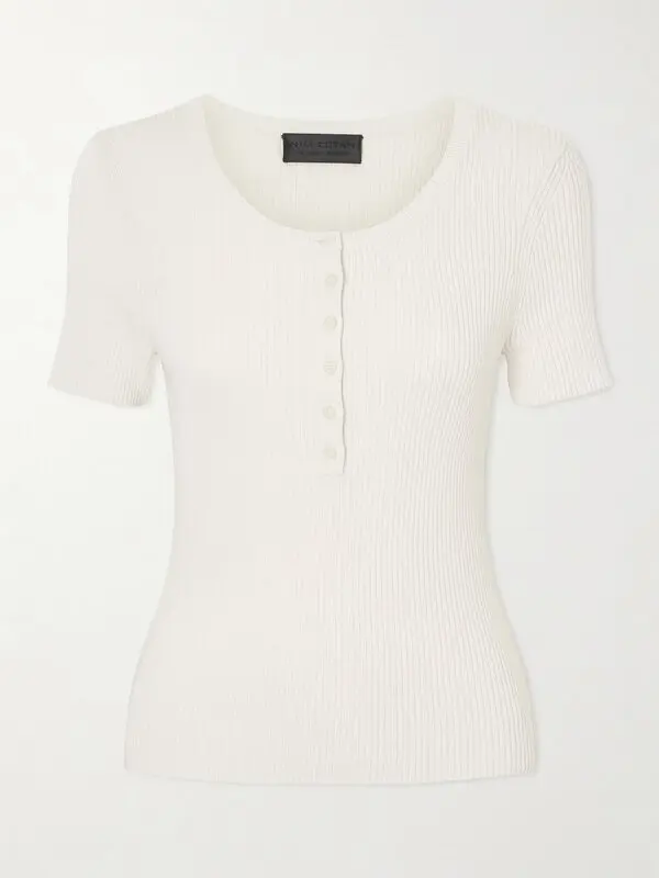 NILI LOTAN Francene Ribbed Wool And Silk-blend Top - Neutrals