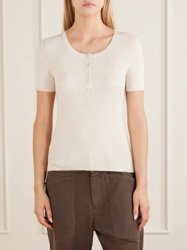 NILI LOTAN Francene Ribbed Wool And Silk-blend Top