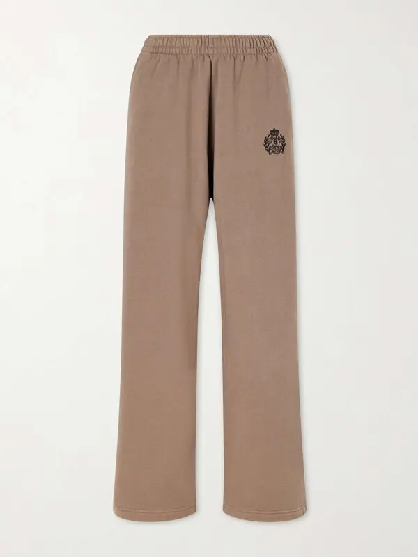 SPORTY & RICH Logo-embroidered Wide-leg Sweatpants - Sand