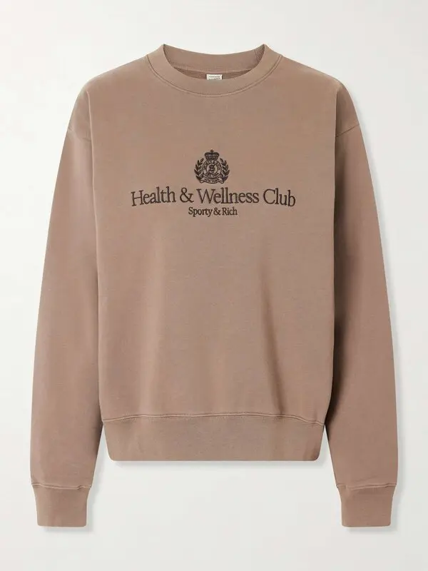 SPORTY & RICH Logo-embroidered Cotton-jersey Sweatshirt