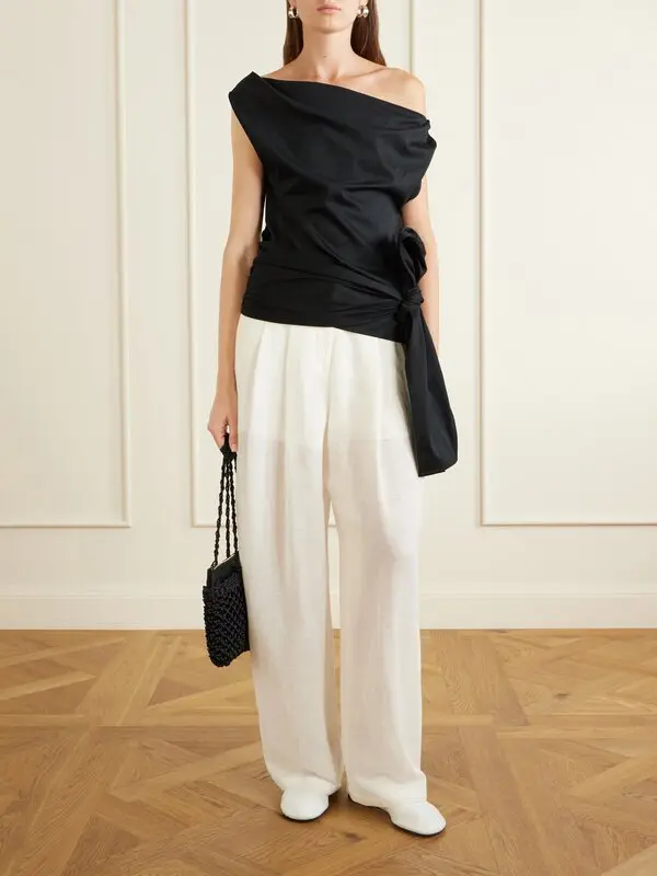 Proenza Schouler Zafira Asymmetric Bow Detail Cotton-jersey Blouse - Black