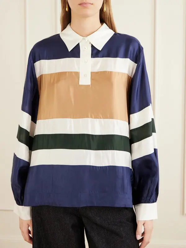 Sea Juliet Striped Satin Polo Shirt - Blue