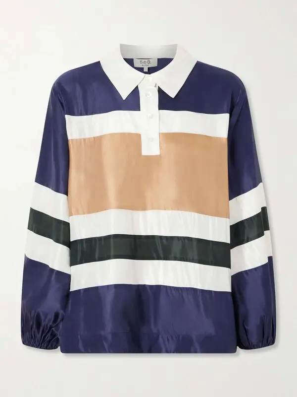 Sea Juliet Striped Satin Polo Shirt - Navy