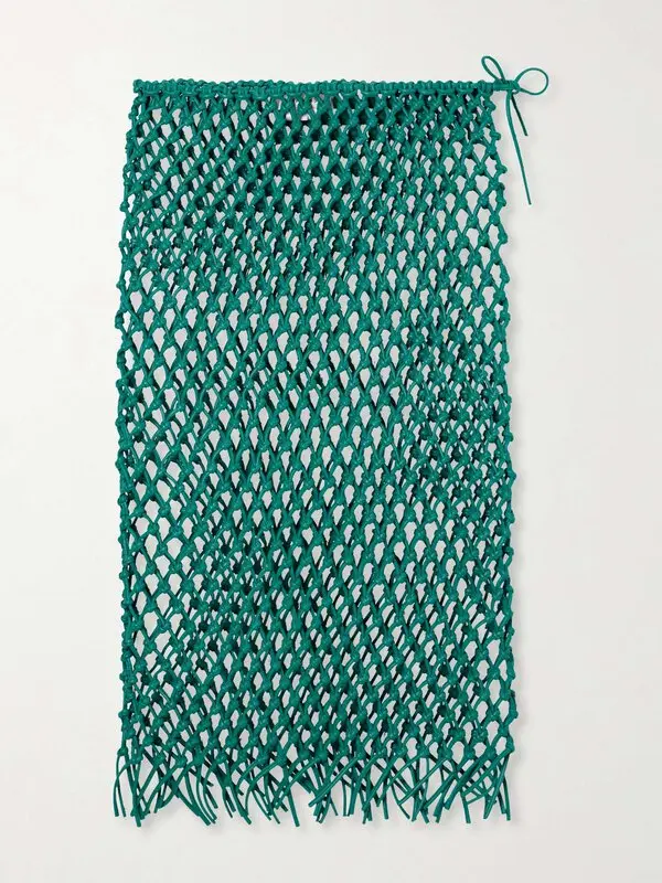 THE FRANKIE SHOP Nelaya Leather-macrame Midi Skirt - Emerald