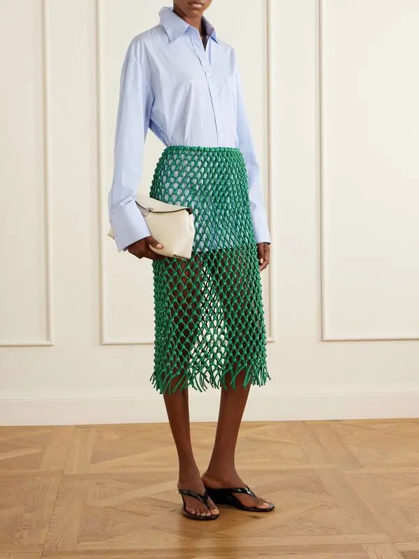 THE FRANKIE SHOP Nelaya Leather-macrame Midi Skirt