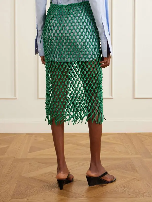 THE FRANKIE SHOP Nelaya Leather-macrame Midi Skirt