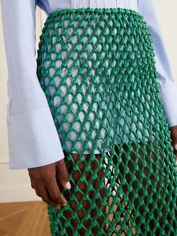 THE FRANKIE SHOP Nelaya Leather-macrame Midi Skirt