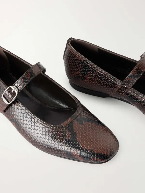 Le Monde Beryl Mary Jane Snake-effect Leather Ballet Flats