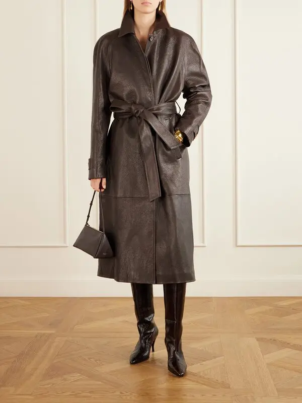 Magda Butrym Belted Leather Trench Coat