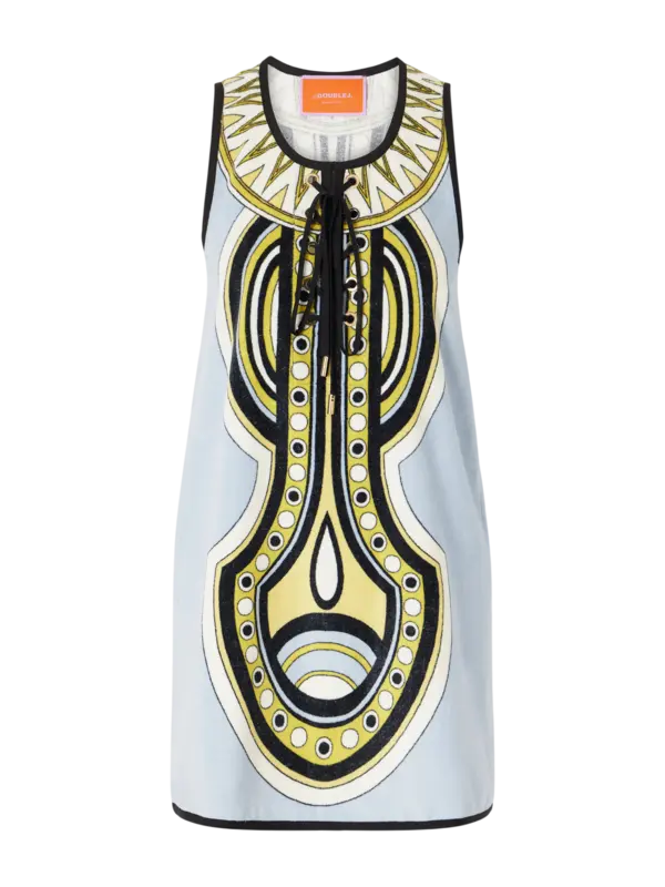 La DoubleJ Totem Printed Cotton Mini Dress - Blue