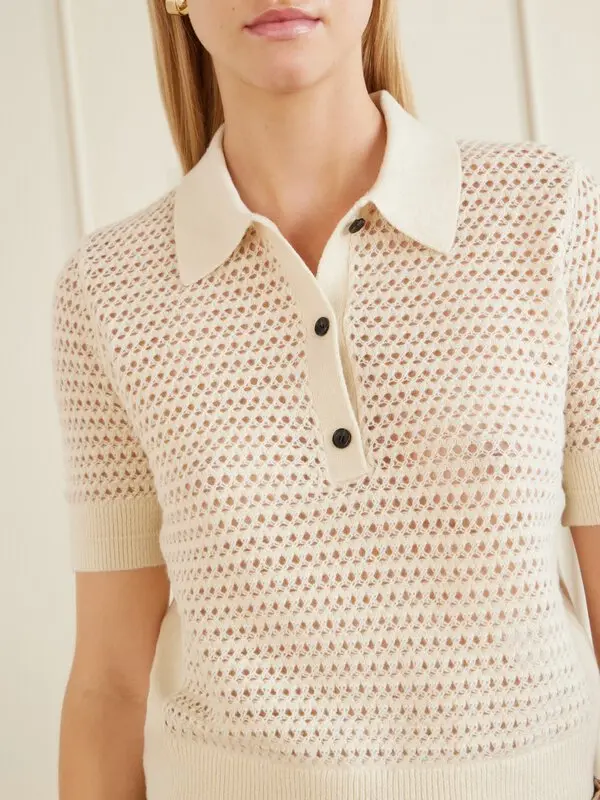 Maria Mcmanus Cashmere And Cotton-blend Crocheted Polo Shirt