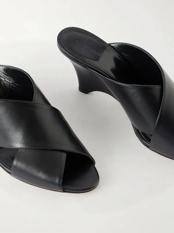 Le Monde Beryl Luca 70 Leather Wedge Sandals - Black