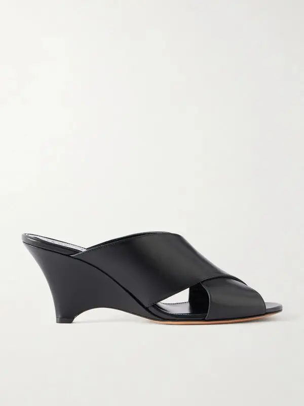Le Monde Beryl Luca 70 Leather Wedge Sandals - Black