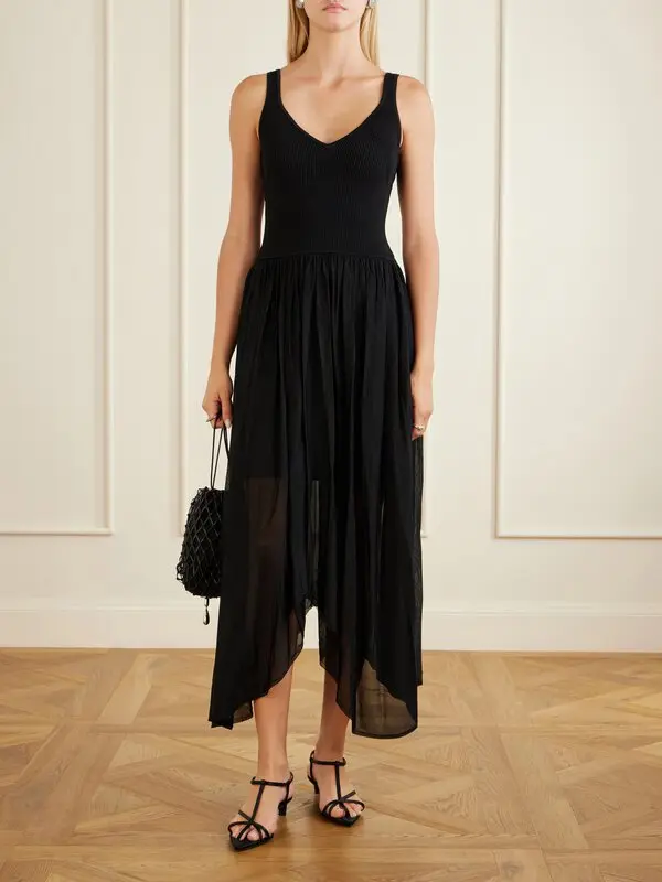 Maria Mcmanus Ribbed Corset Midi Dress With Pleated Chiffon Skirt