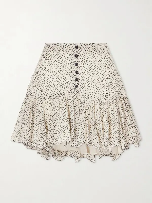 MARANT ETOILE Daneen Polka-dot Ruffled Cotton Mini Skirt - White