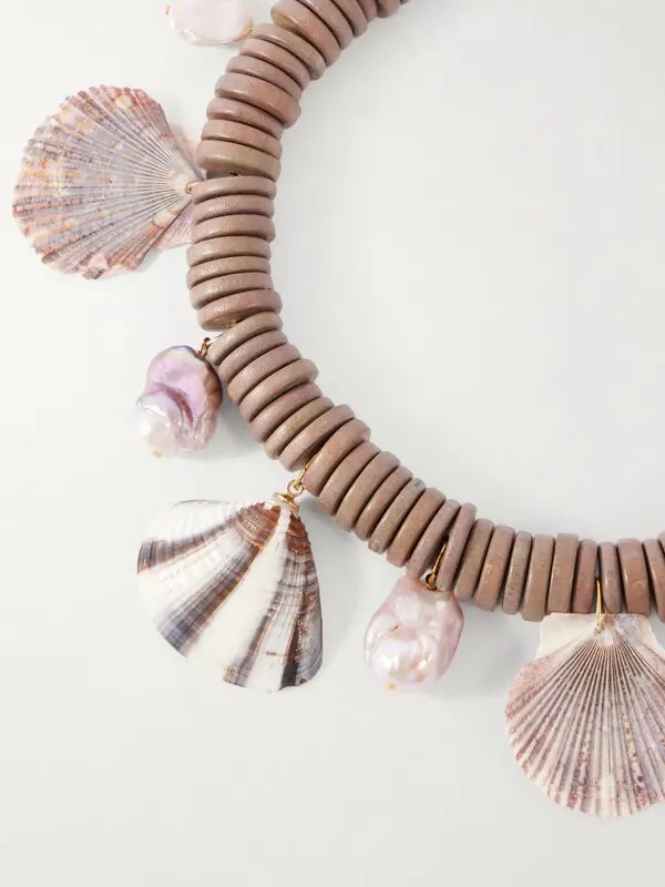 JENNIFER BEHR Madeira Gold-tone, Wood, Shell, And Pearl Necklace - Brown