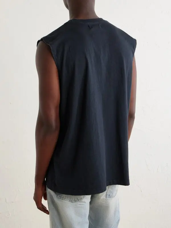CHERRY LOS ANGELES Logo-printed Distressed Cotton-jersey Tank Top