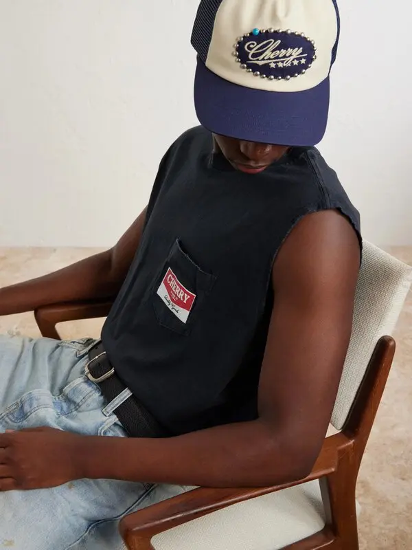 CHERRY LOS ANGELES Logo-printed Distressed Cotton-jersey Tank Top