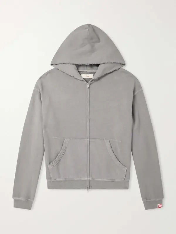 CHERRY LOS ANGELES Distressed Cotton-fleece Zip-up Hoodies - Gray