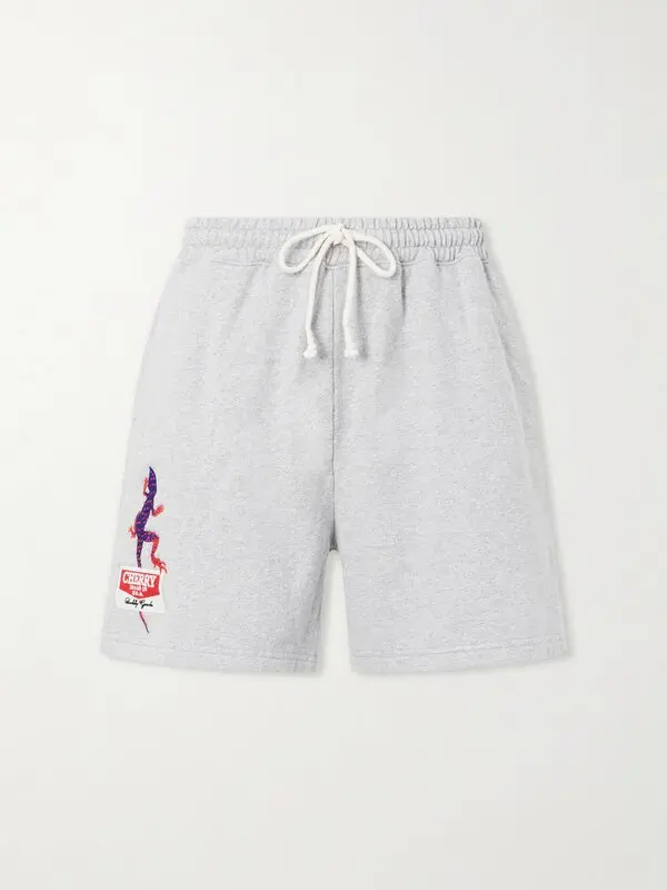 CHERRY LOS ANGELES Logo Embroidered Cotton Shorts - Gray