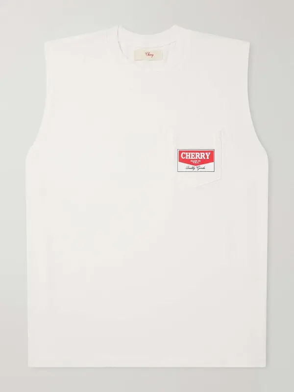 CHERRY LOS ANGELES Logo-printed Distressed Cotton-jersey Tank Top