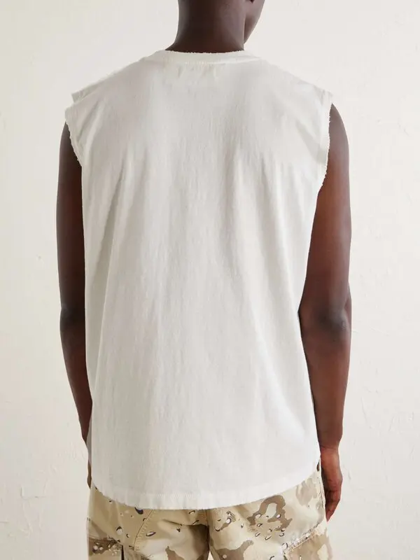 CHERRY LOS ANGELES Logo-printed Distressed Cotton-jersey Tank Top