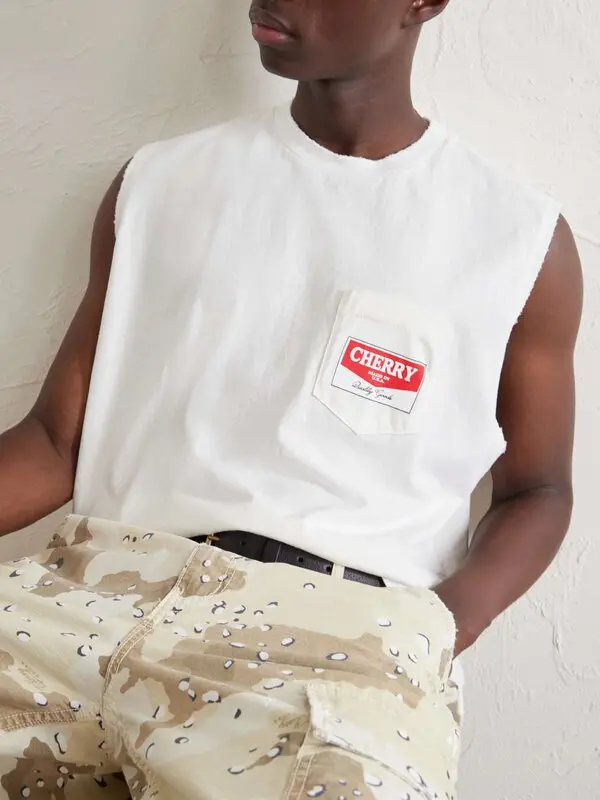 CHERRY LOS ANGELES Logo-printed Distressed Cotton-jersey Tank Top
