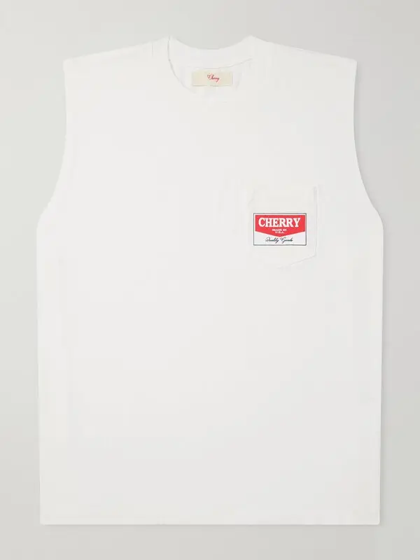 CHERRY LOS ANGELES Logo-printed Distressed Cotton-jersey Tank Top - Neutrals