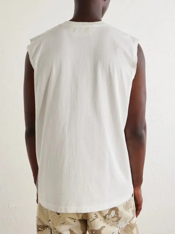 CHERRY LOS ANGELES Logo-printed Distressed Cotton-jersey Tank Top - Neutrals