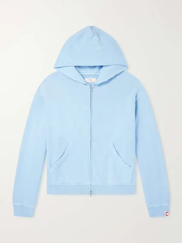 CHERRY LOS ANGELES Distressed Cotton-fleece Zip-up Hoodies - Blue