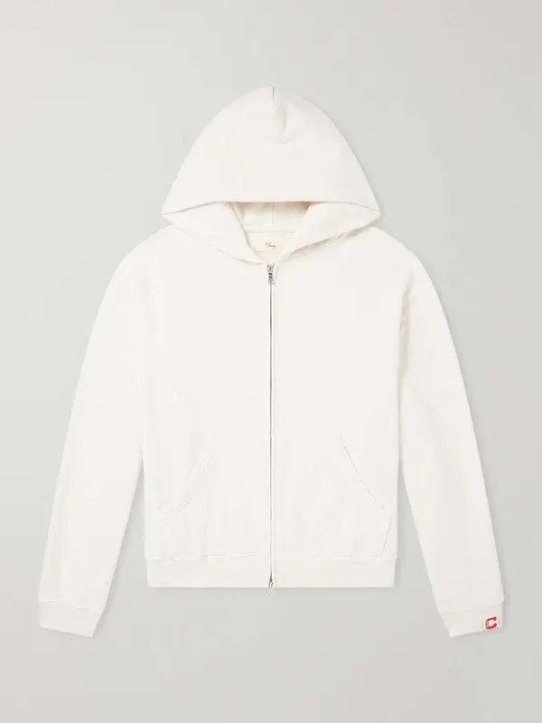 CHERRY LOS ANGELES Distressed Cotton-fleece Zip-up Hoodies - Ecru